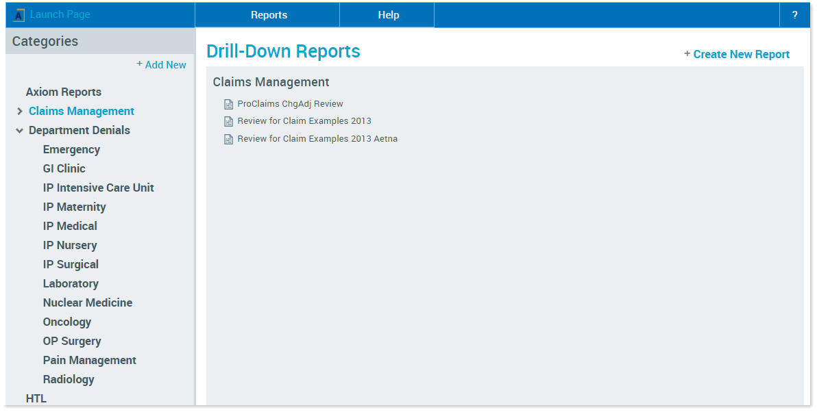 Organizing drill-down reports